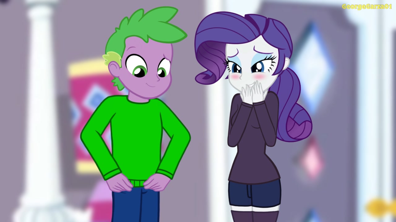 #2743049 - safe, artist:georgegarza01, rarity, spike, equestria girls, blushing, clothes, female ...