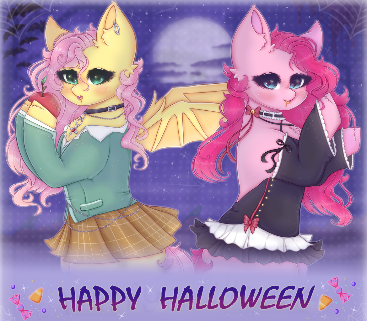 #2749345 - safe, artist:saltyvity, fluttershy, pinkie pie, bat, bat ...