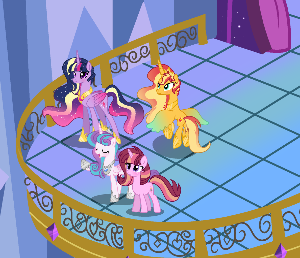 #2749949 - safe, artist:just-silvushka, princess flurry heart, sunset shimmer, twilight sparkle ...