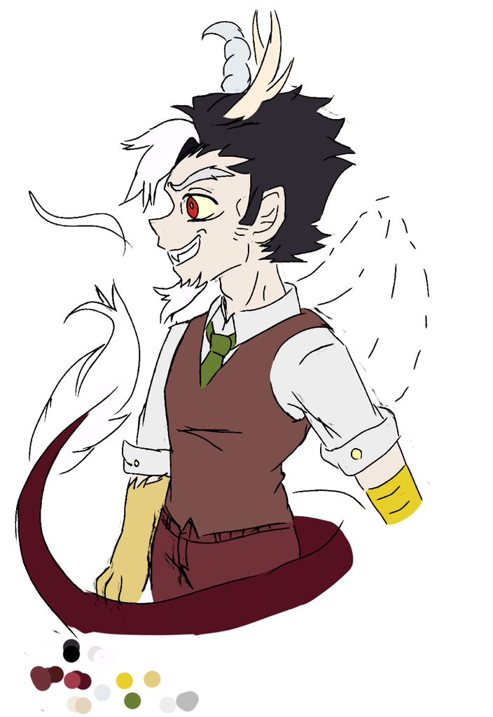 #2756118 - safe, artist:ladyfranlly, discord, human, g4, grin, horn ...