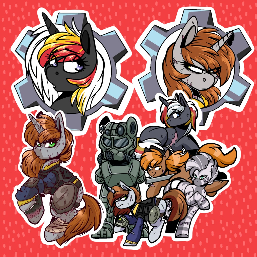 #2764799 - safe, artist:lrusu, oc, oc only, oc:calamity, oc:littlepip, oc:steelhooves, oc:velvet ...