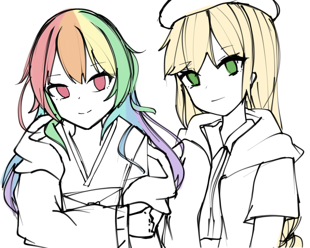 #2760419 - safe, artist:由奈yuna, applejack, rainbow dash, human, g4 ...