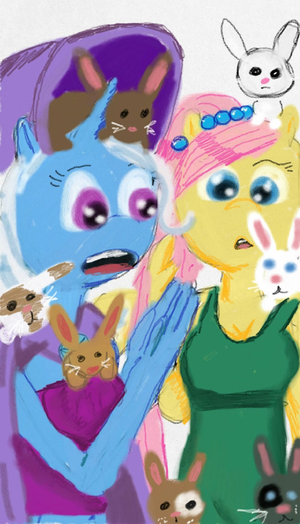 #2578306 - safe, artist:kaykeyser, angel bunny, fluttershy, trixie ...