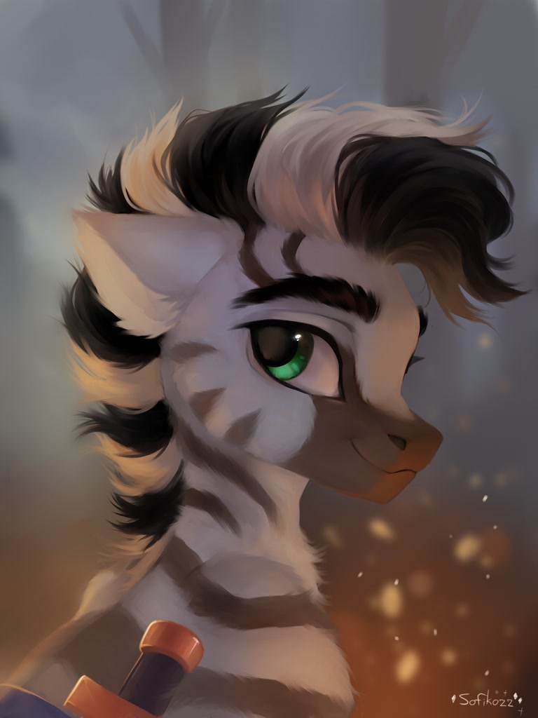 #2578903 - safe, artist:sofiko-ko, oc, oc only, pony, zebra, looking at ...