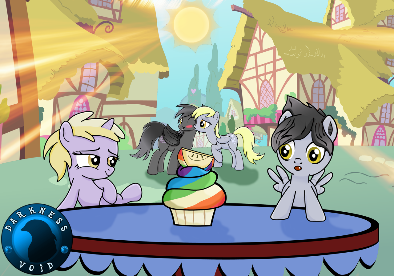 #2565284 - safe, artist:darktailsko, derpy hooves, dinky hooves, oc, oc:fireworks shadow, oc ...