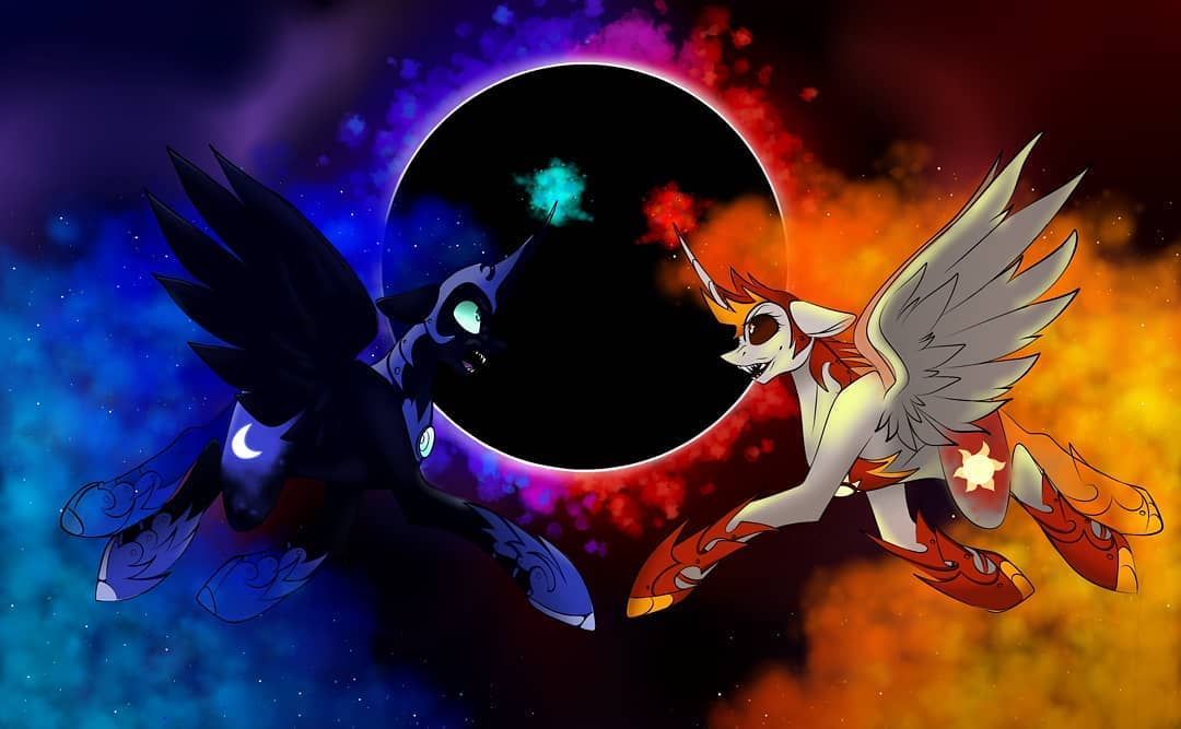 #2583154 - safe, artist:tessa_key_, daybreaker, nightmare moon, alicorn ...