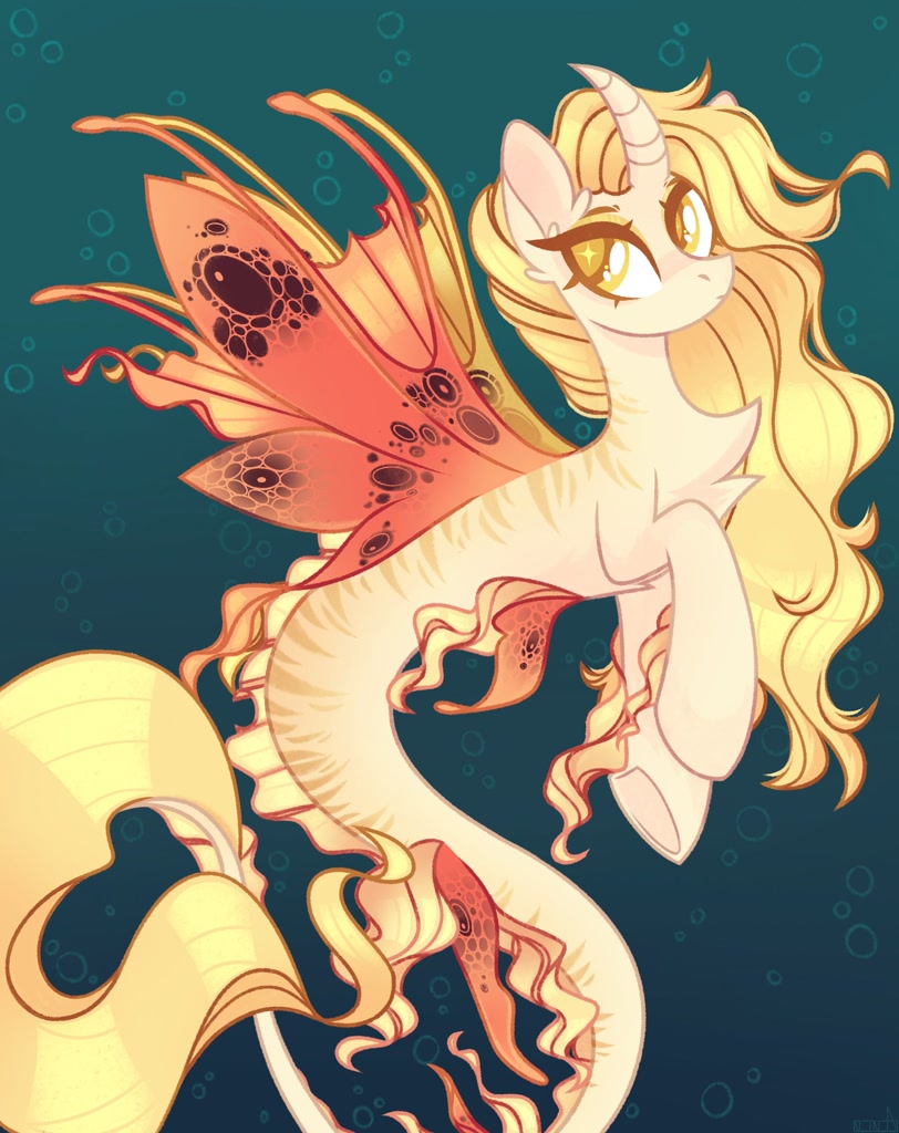 #2622550 - safe, artist:n in a, oc, oc only, merpony, seapony (g4), unicorn, blue background ...