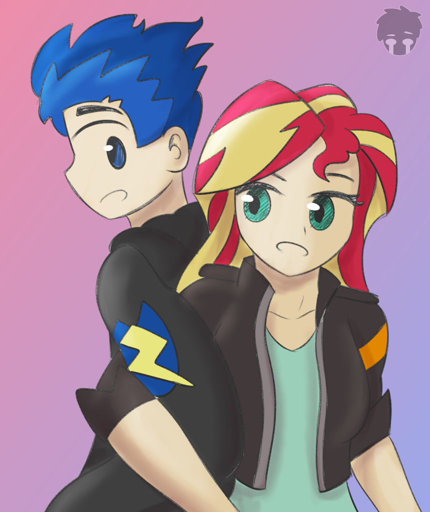 #2625852 - safe, artist:hiruson, flash sentry, sunset shimmer ...