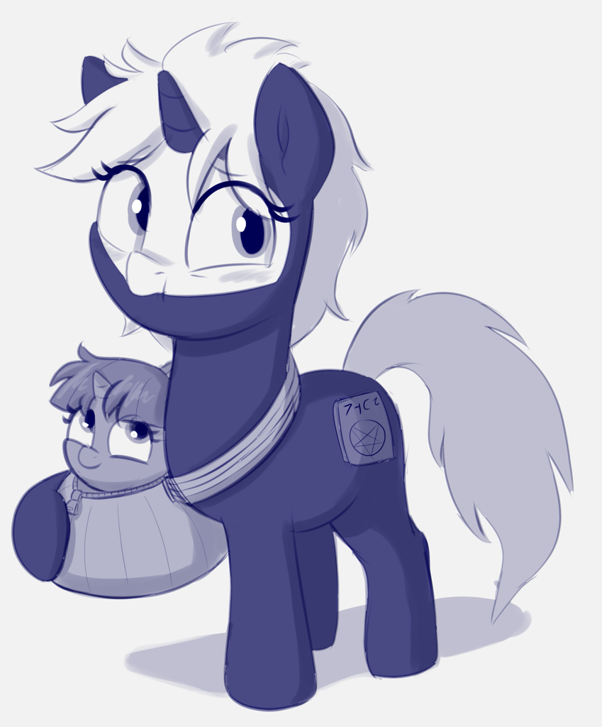 #2608167 - safe, artist:heretichesh, oc, oc:s.leech, pony, unicorn, bag ...