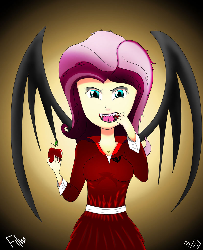 #2608304 - safe, artist:film77asq, fluttershy, bat pony, vampire ...