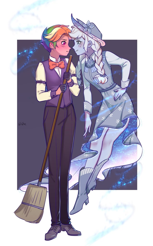 #2628700 - safe, artist:卯卯七, applejack, rainbow dash, snowdash, spirit ...