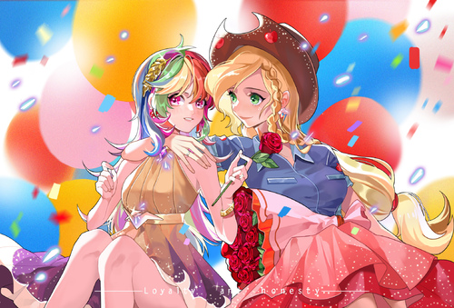 #2630646 - safe, artist:feifeiyouji, applejack, rainbow dash, human ...