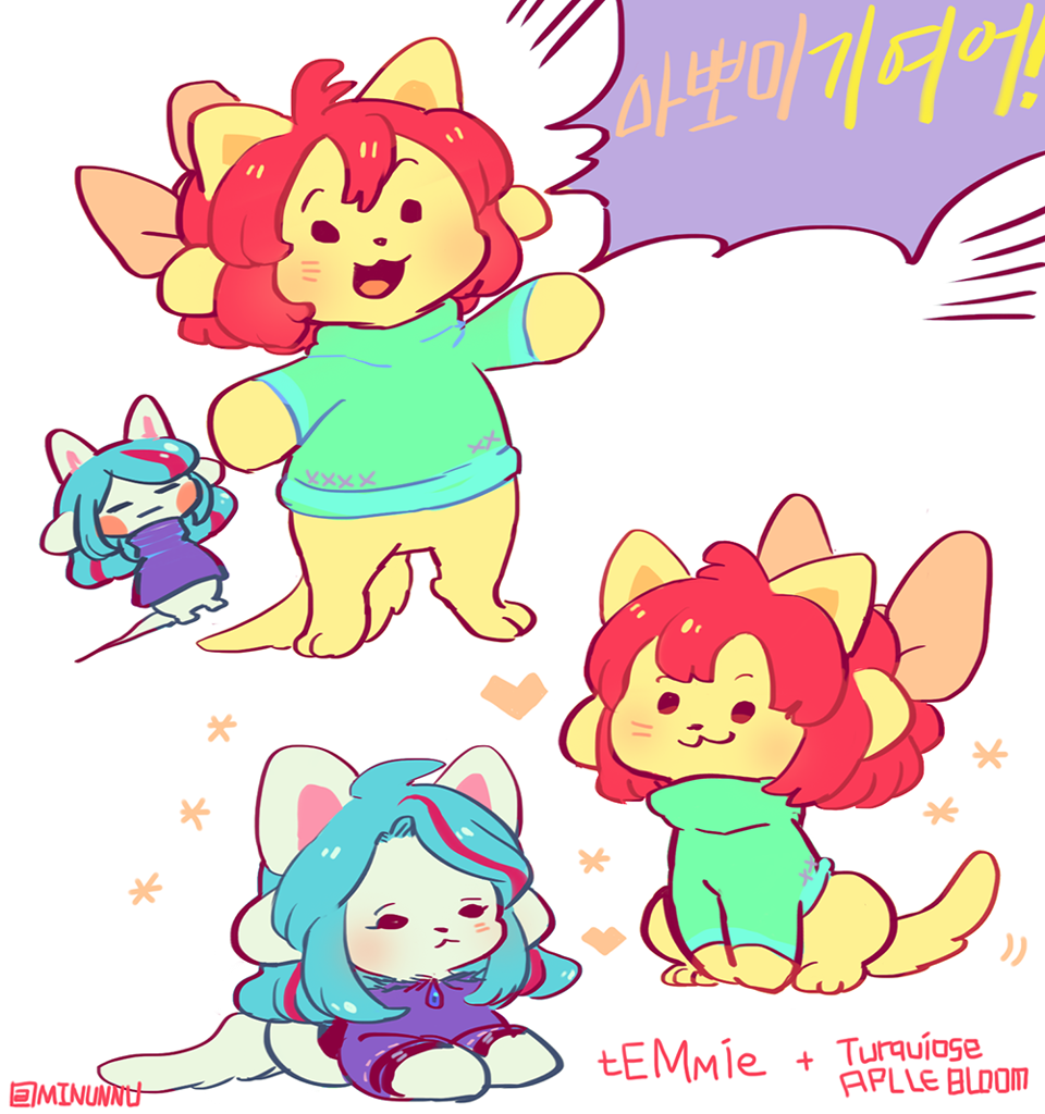 #2630978 - safe, artist:mirululu, apple bloom, oc, temmie, crossover ...