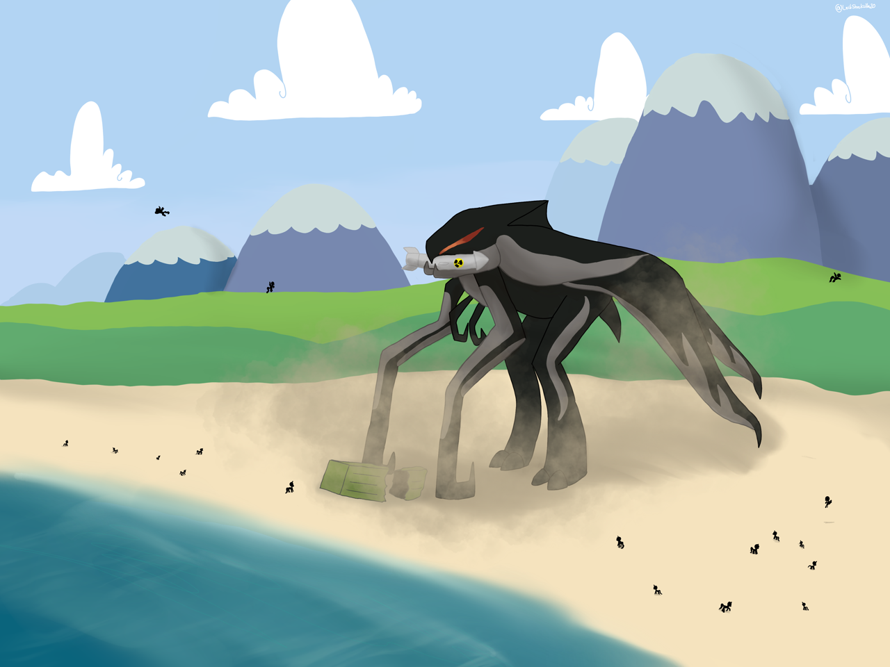 #2658269 - safe, artist:lordshrekzilla20, kaiju, fanfic:godzilla, beach ...