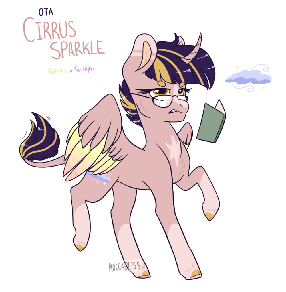 #2665247 - safe, artist:moccabliss, oc, oc only, oc:cirrus sparkle, alicorn, pony, curved horn ...