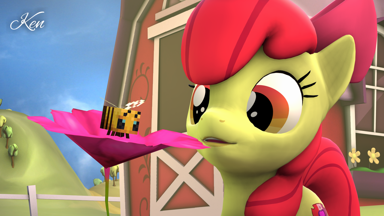 #2649058 - safe, artist:kenaga, apple bloom, bee, bumblebee, earth pony ...