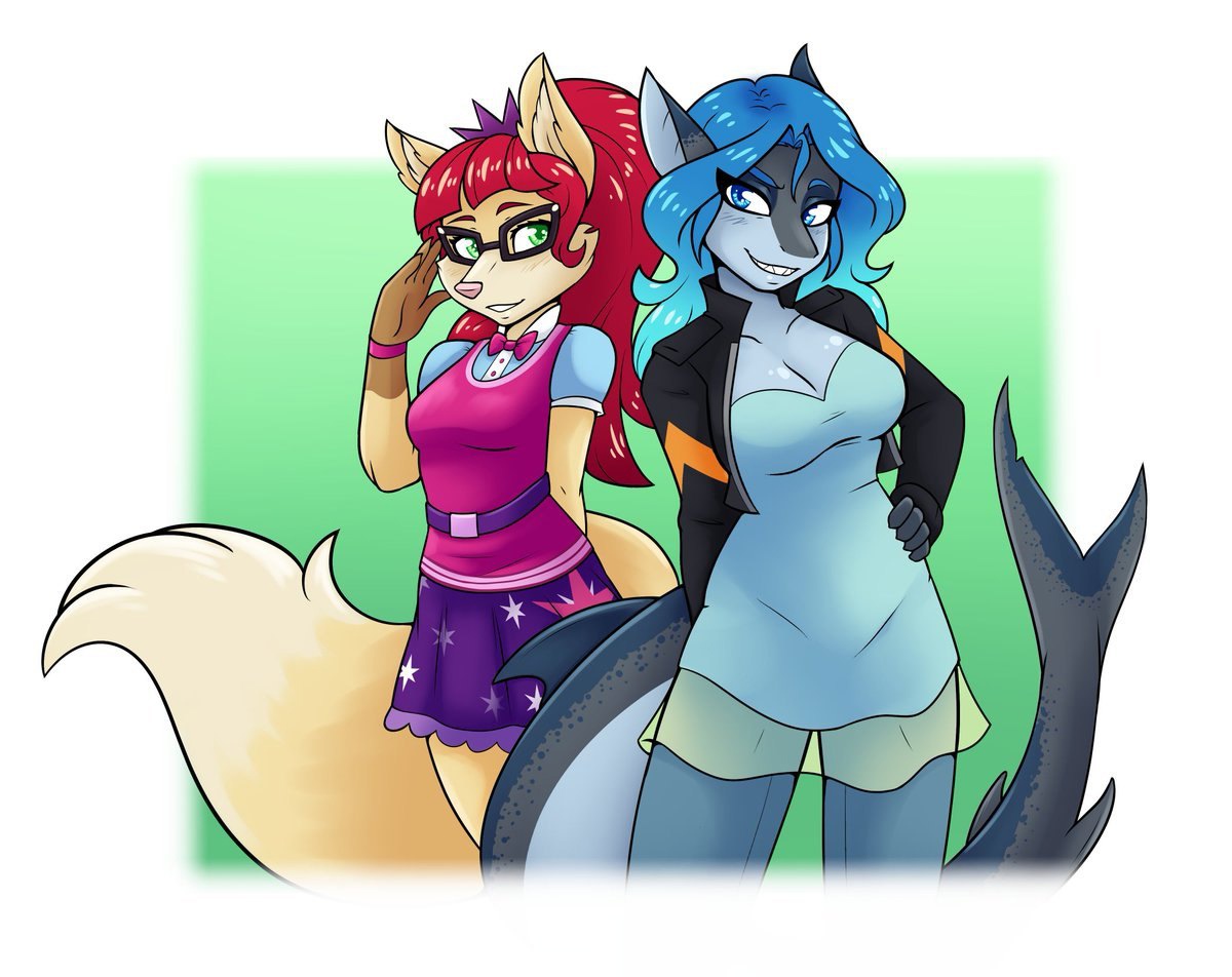 #2652607 - safe, artist:ambris, sci-twi, sunset shimmer, twilight sparkle, oc, oc only, oc:erika ...