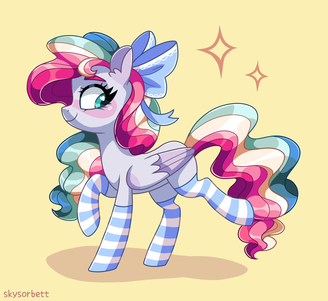 #2676700 - safe, artist:skysorbett, oc, oc only, oc:sky sorbet, pegasus, pony, blushing, bow ...