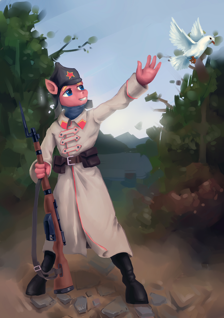 #2705275 - safe, artist:tass_the_bovine, big macintosh, bird, dove ...