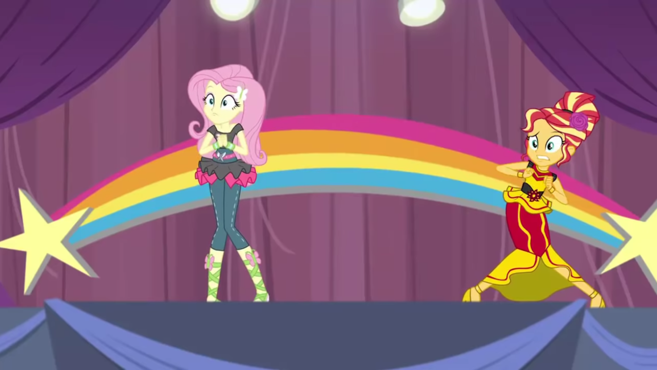 #2694307 - safe, screencap, fluttershy, sunset shimmer, equestria girls ...