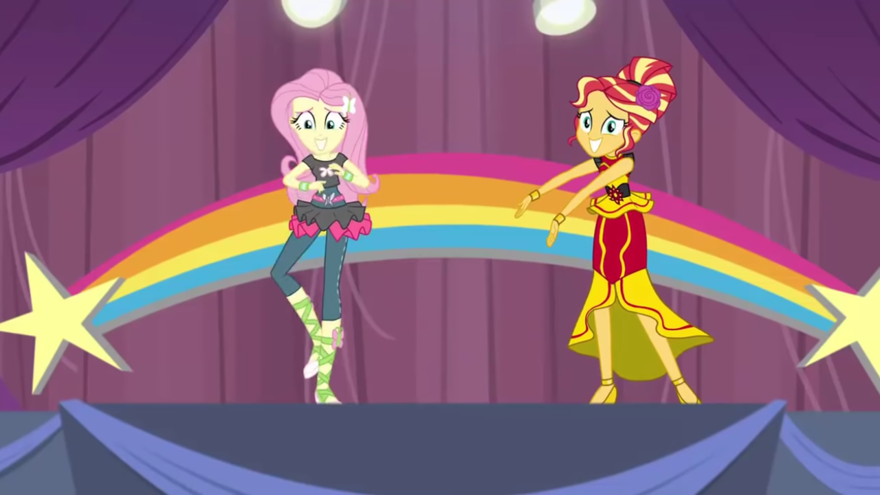 #2694309 - safe, screencap, fluttershy, sunset shimmer, dance magic ...