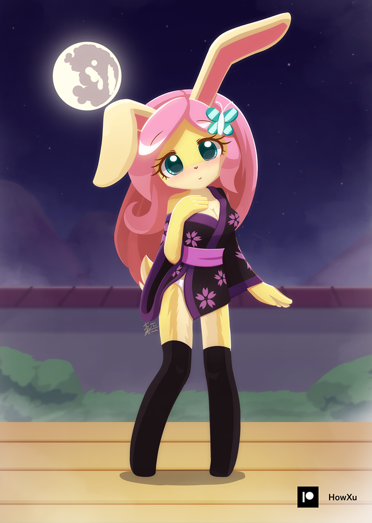2696027 Suggestive Artisthowxu Fluttershy Rabbit Anthro G4