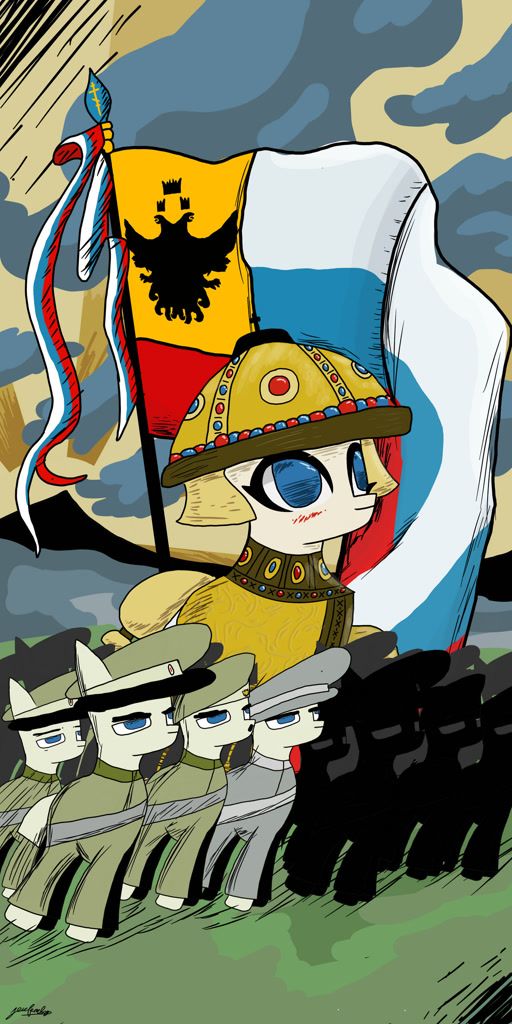 #2782846 - safe, artist:redbluepony, oc, army, clothes, crown, flag ...
