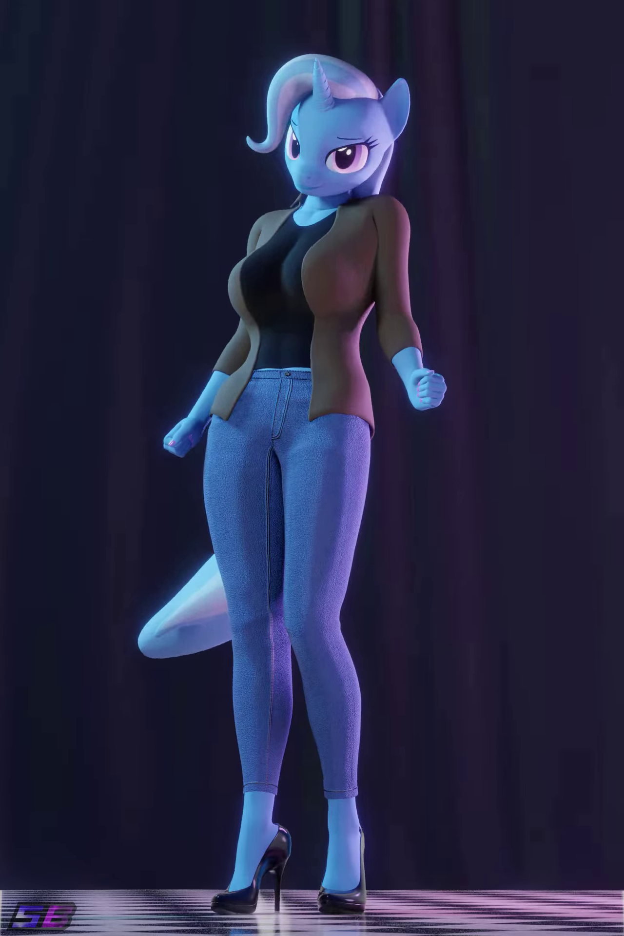 #2792009 - safe, artist:shadowboltsfm, trixie, anthro, plantigrade anthro, g4, 3d, 60 fps ...