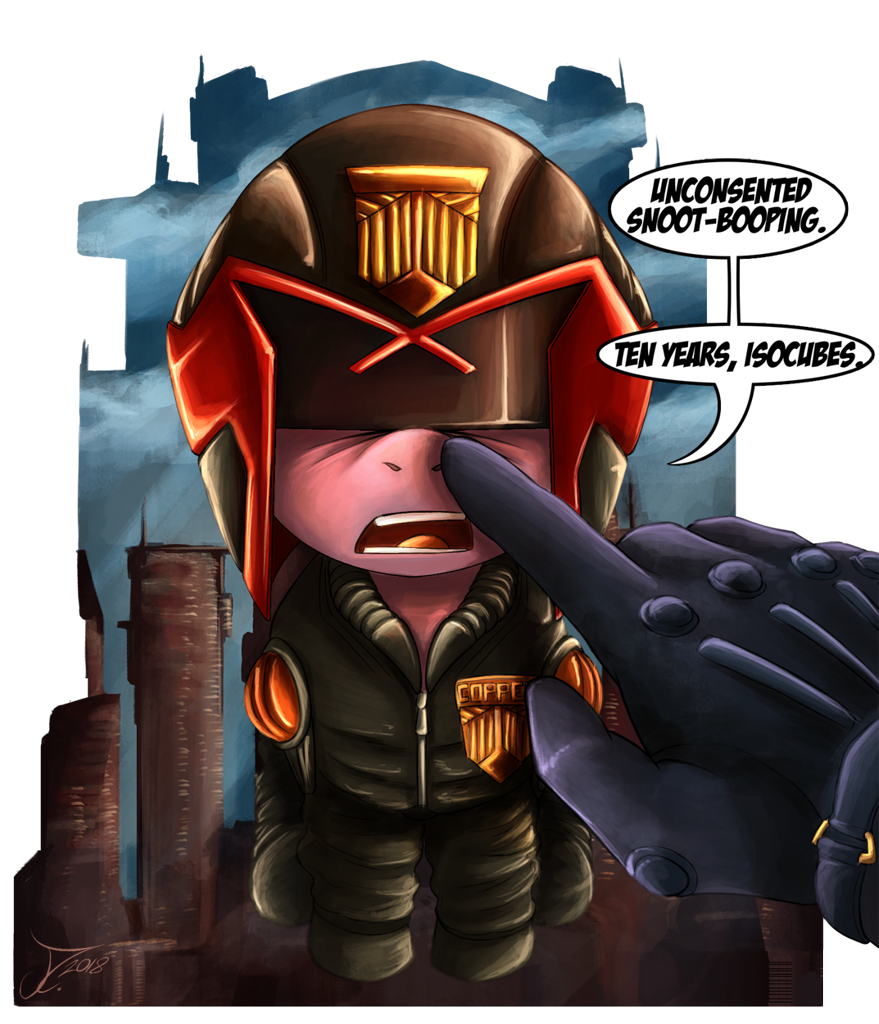 #2779117 - safe, artist:jamescorck, pony, boop, helmet, judge dredd ...