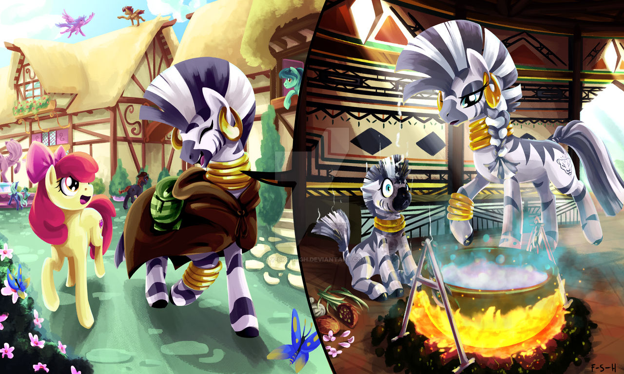 #2958193 - safe, artist:fly-sky-high, apple bloom, zecora, oc ...