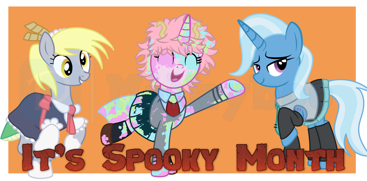 #2966111 - safe, artist:milkyboo898, derpy hooves, trixie, oc, oc:fresh ...
