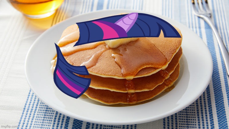 #2968364 - safe, twilight sparkle, g4, food, food transformation, fork, horn, i'm pancake ...