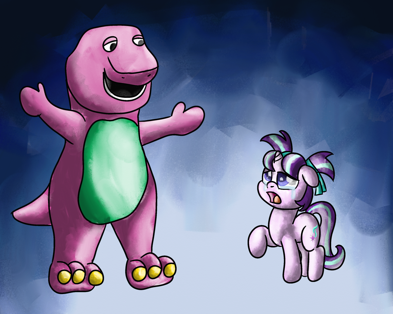 #2970357 - safe, artist:saburodaimando, starlight glimmer, dinosaur, pony, tyrannosaurus rex ...