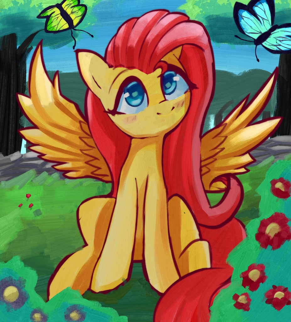 #2959041 - safe, artist:solid shrimp, fluttershy, butterfly, pegasus ...