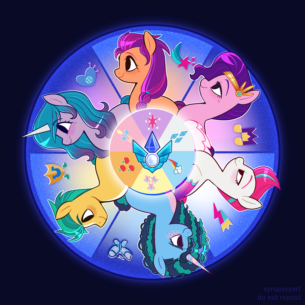 #2959322 - safe, artist:syrupyyy, hitch trailblazer, izzy moonbow, misty brightdawn, pipp petals ...