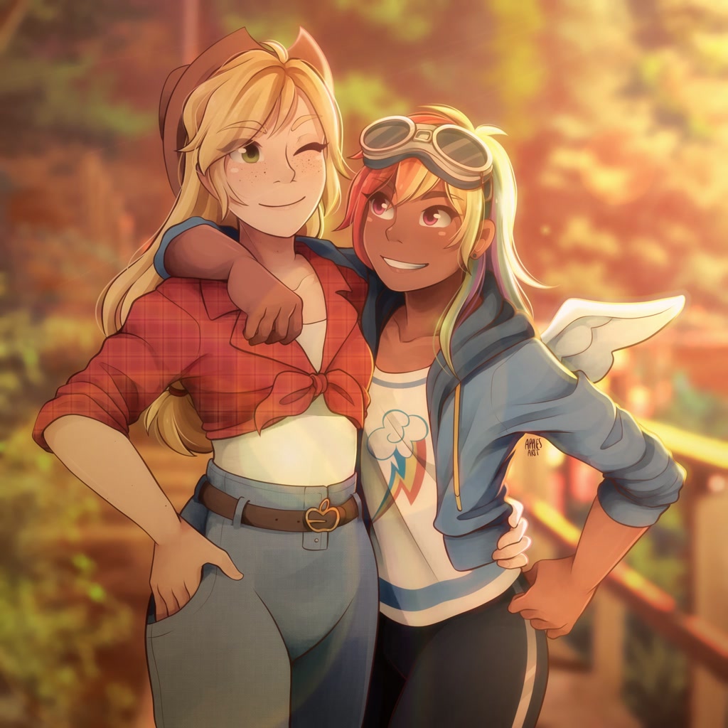 #2973951 - safe, artist:applesartt, applejack, rainbow dash, human ...