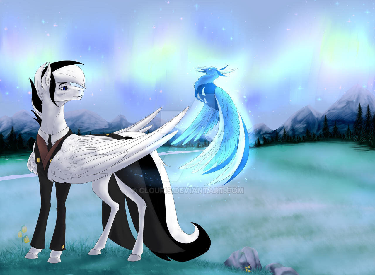 #2975566 - safe, artist:clouris, oc, oc only, phoenix, pony, aurora borealis, deviantart ...