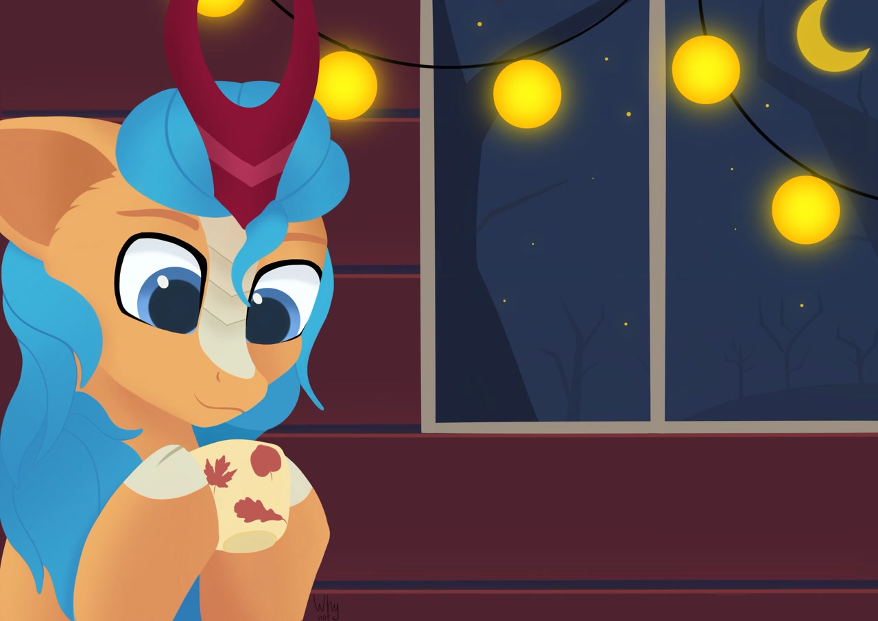 #2960428 - safe, artist:whynot, oc, oc only, kirin, pony, autumn, forest, high res, house, lamp ...