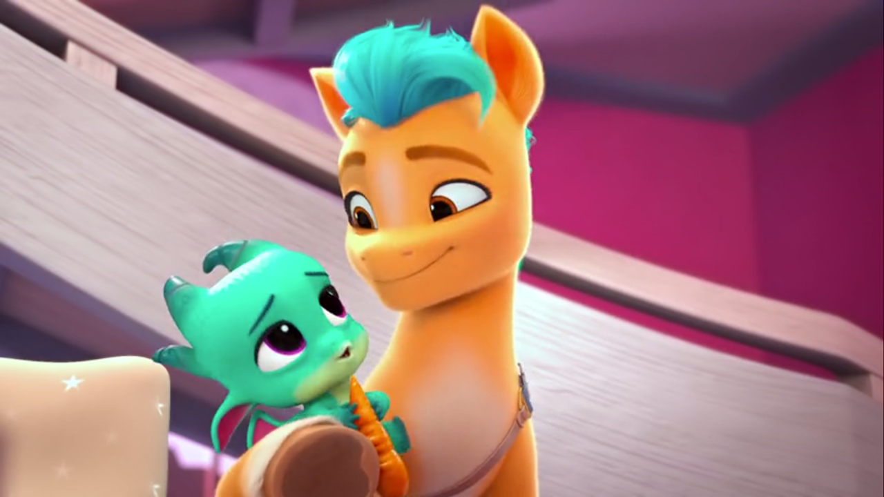 #2961489 - safe, screencap, hitch trailblazer, sparky sparkeroni, dragon, earth pony, pony, g5 ...