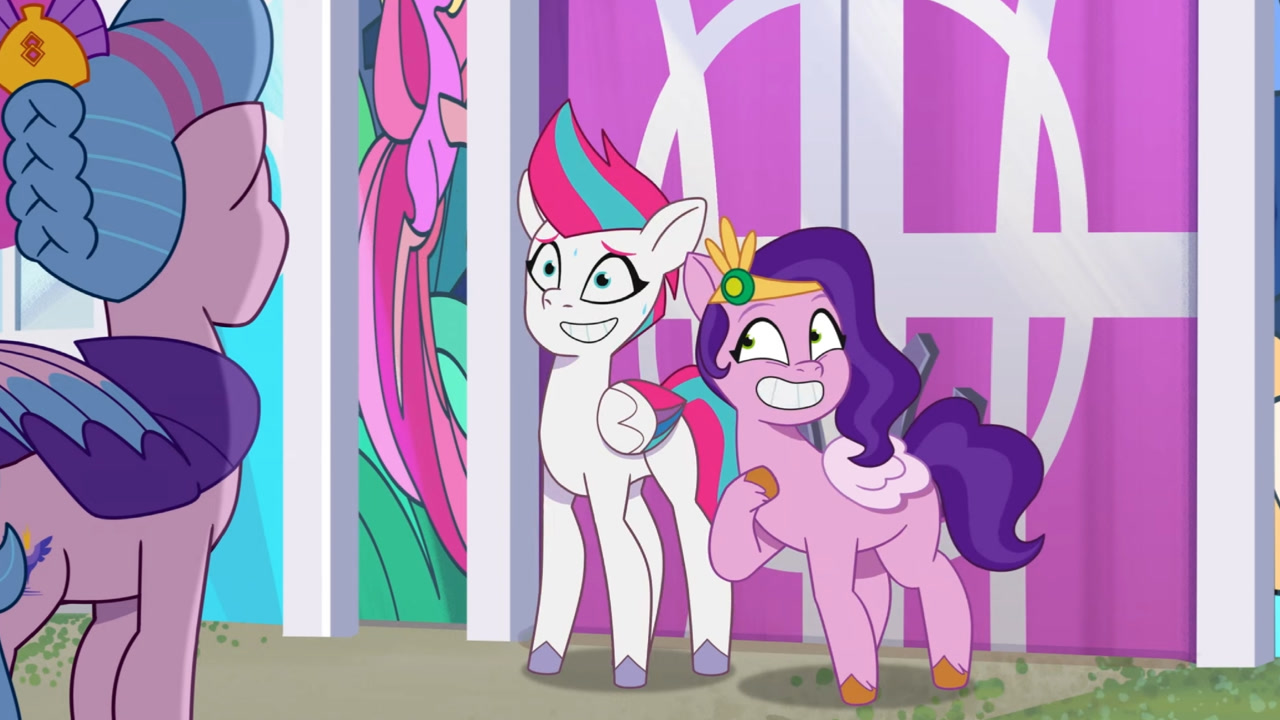 #2985483 - safe, screencap, pipp petals, queen haven, zipp storm, pegasus, pony, g5, making a ...