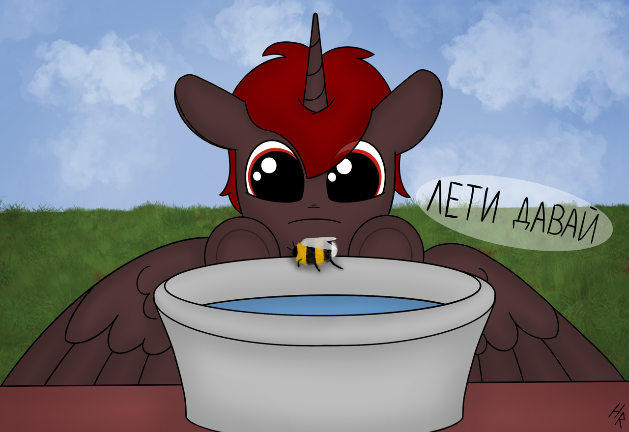 #2991637 - safe, artist:hardrock, oc, oc:hardy, alicorn, bee, insect, pony, solo - Derpibooru