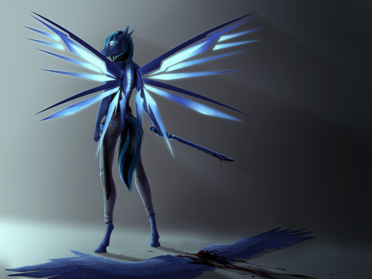 #2992224 - semi-grimdark, artist:dementra369, oc, oc only, pegasus, anthro, unguligrade anthro ...