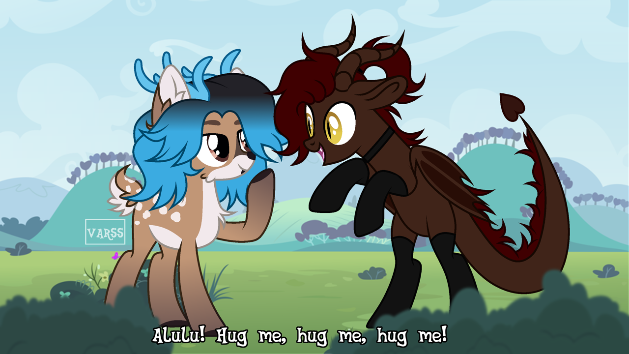 #2998238 - safe, artist:varss, oc, oc only, oc:alune, oc:whiskey dreams, deer, deer pony, demon ...