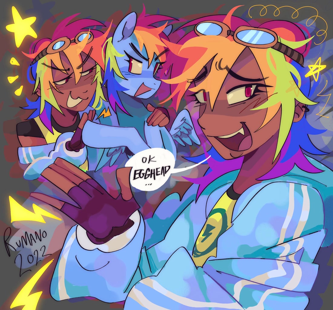 #2981802 - safe, artist:therumano, rainbow dash, human, pegasus, pony ...