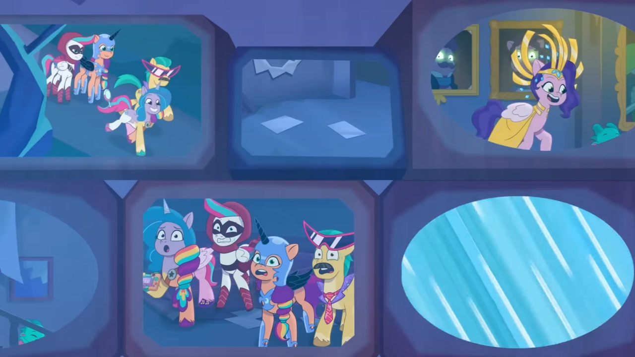 #2982097 - safe, screencap, hitch trailblazer, izzy moonbow, nightmare moon, pipp petals, sparky ...