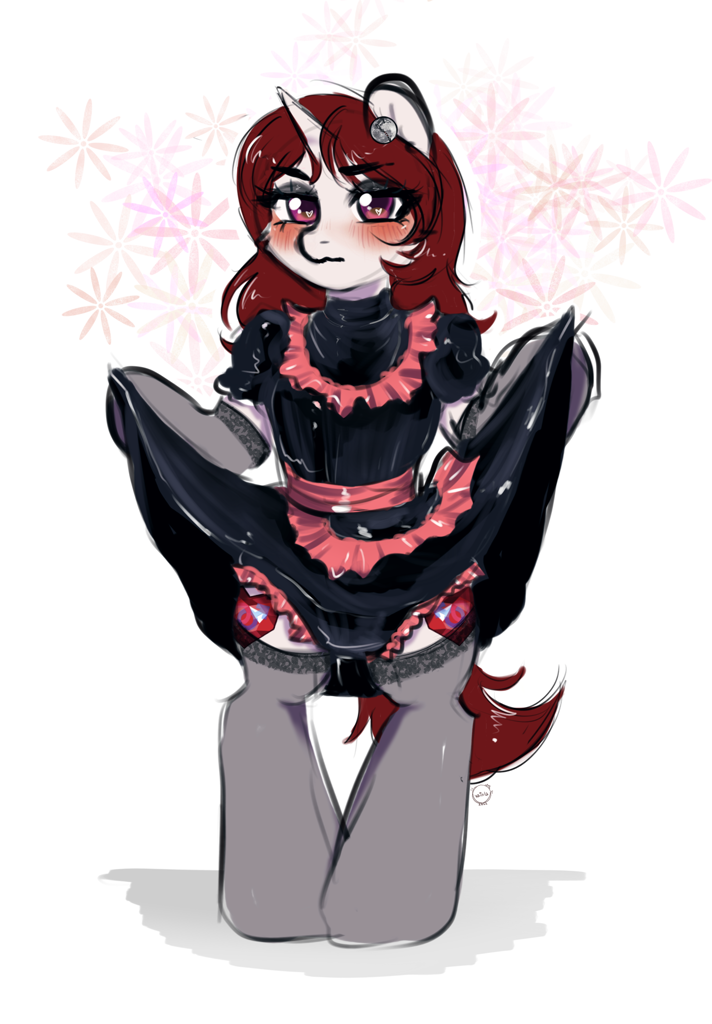 #2982725 - suggestive, artist:vaiola, oc, oc:mistress ecstacy, pony, big eyes, bipedal, blushing ...