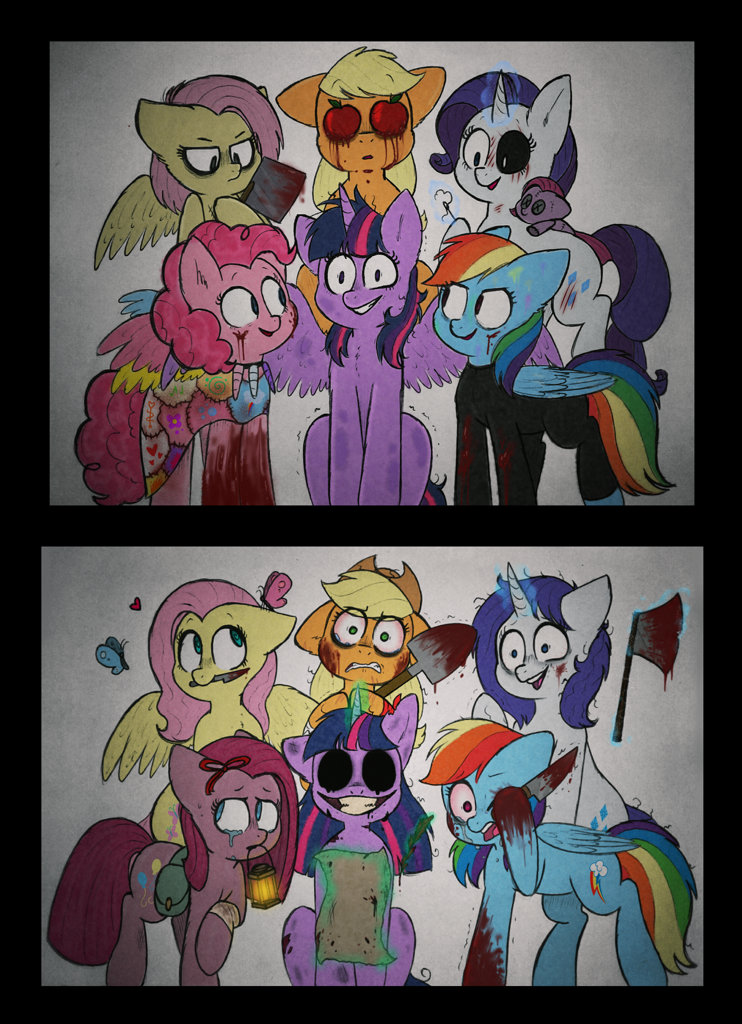 #2983366 - grimdark, grotesque, artist:nikytale, applejack, fluttershy ...