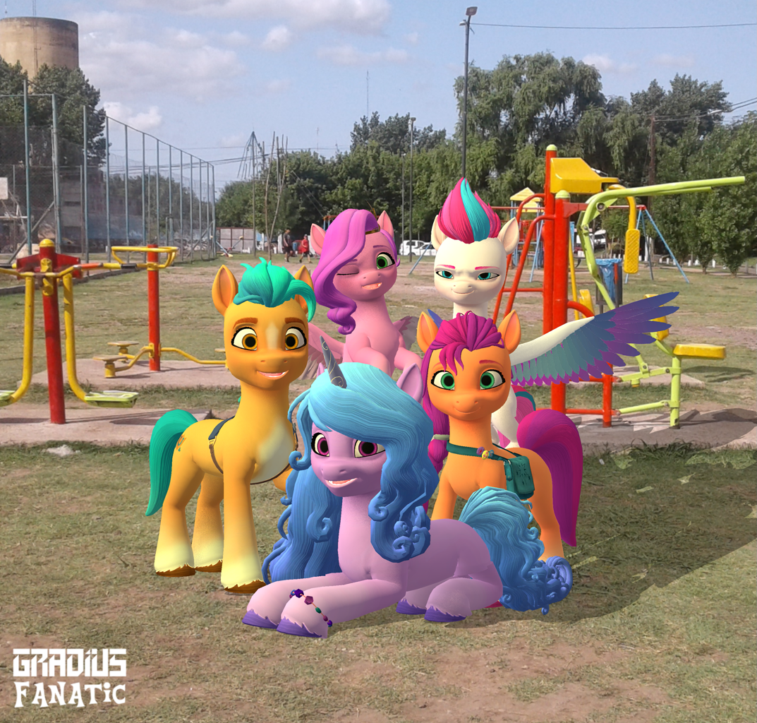 #3007949 - safe, artist:gradiusfanatic, hitch trailblazer, izzy moonbow ...