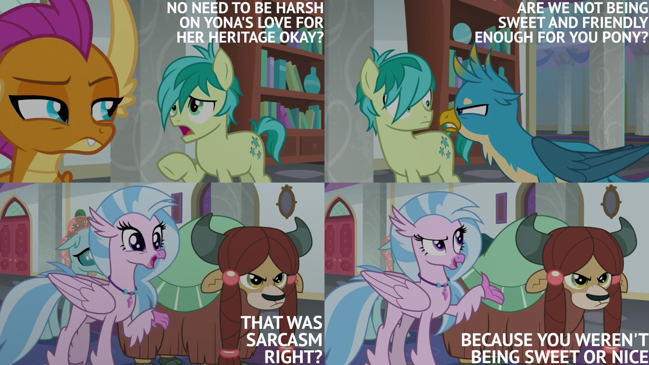 #3009291 - safe, edit, edited screencap, editor:quoterific, screencap, gallus, ocellus, sandbar ...