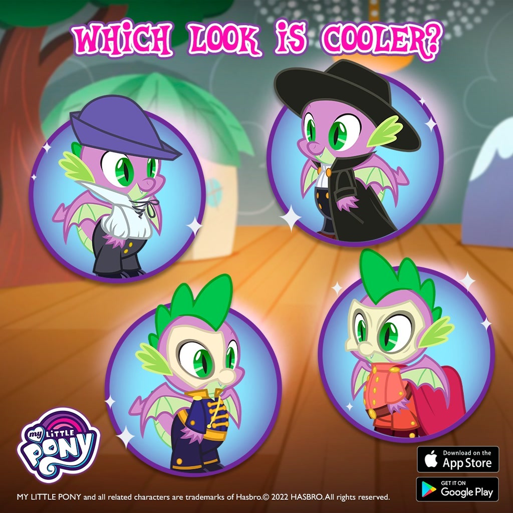 #3011335 - safe, gameloft, spike, dragon, g4, my little pony: magic princess, clothes - Derpibooru